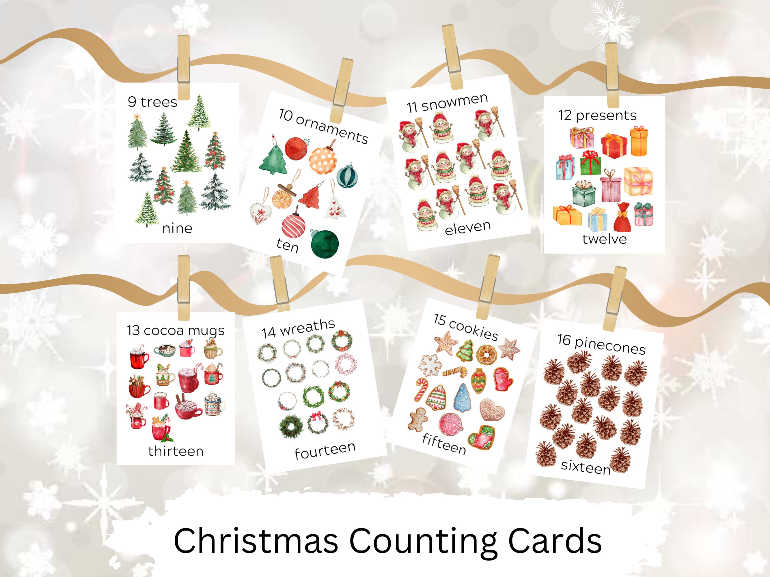 Christmas Number Cards Printable / Holiday Preschool Classroom Counting ...