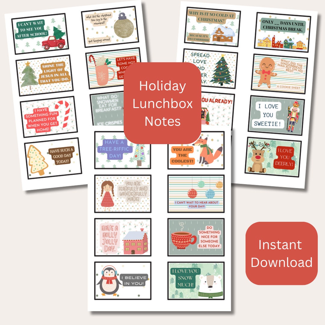 Christmas Lunchbox Notes Cute Cards Sweet Notes for Children Holiday ...