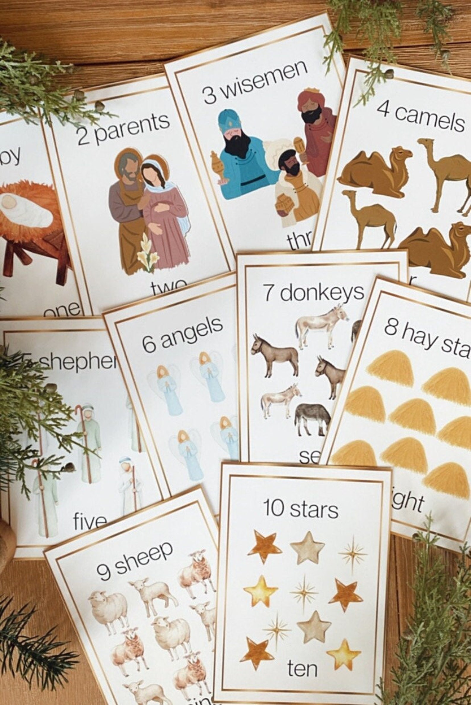 Nativity Counting Cards Nativity Scene Advent Cards Kids Homeschool ...