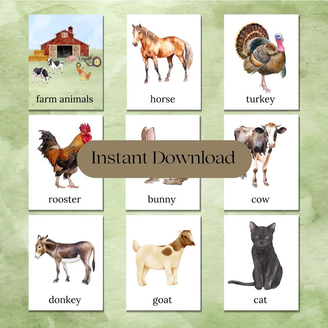Farm Animal Cards for Animal Recognition Farming Prints for Prek and ...
