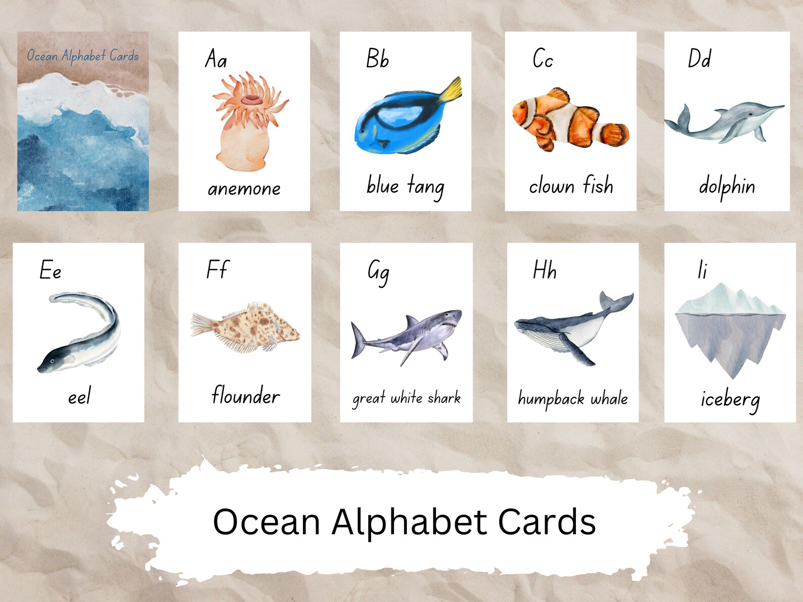 Ocean Alphabet Flash Cards / Ocean Theme Flashcards / ABC Cards ...