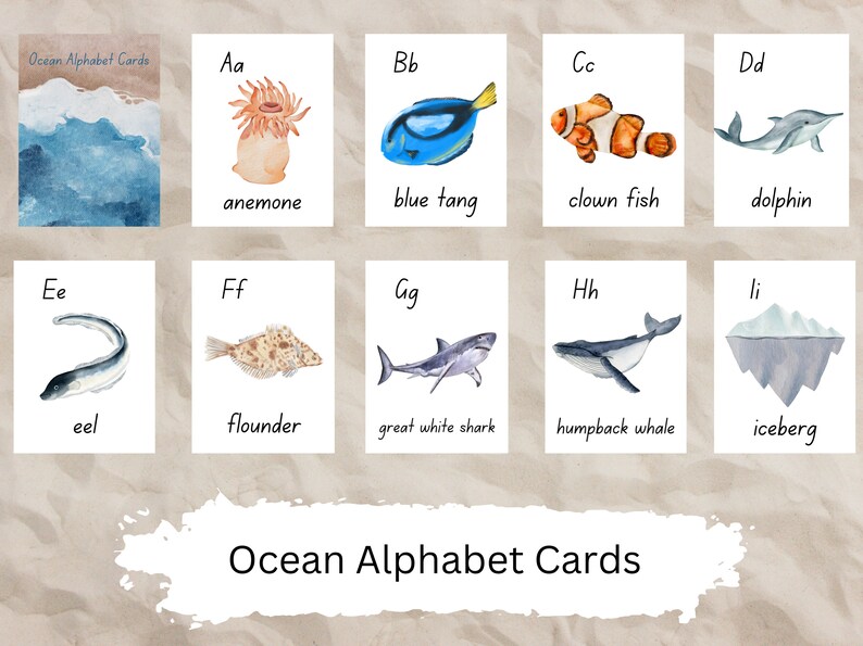 Ocean Alphabet Flash Cards / Ocean Theme Flashcards / ABC - Etsy
