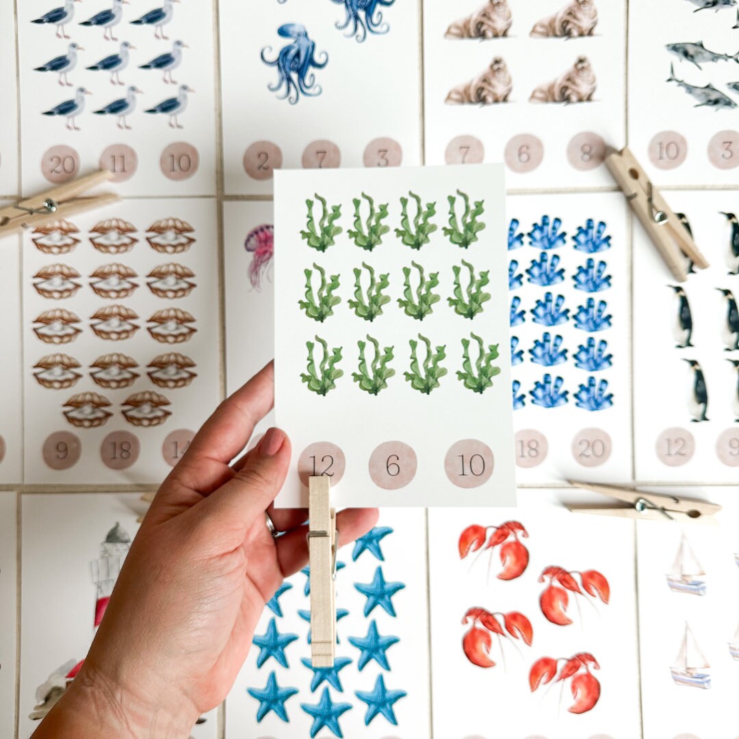 Ocean Count and Clip Cards Counting Activity Ocean Theme Flashcards ...
