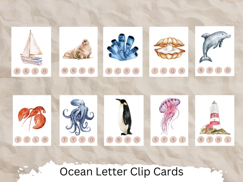 Ocean Letter Clip Cards / English Alphabet / Ocean Flashcards - Etsy