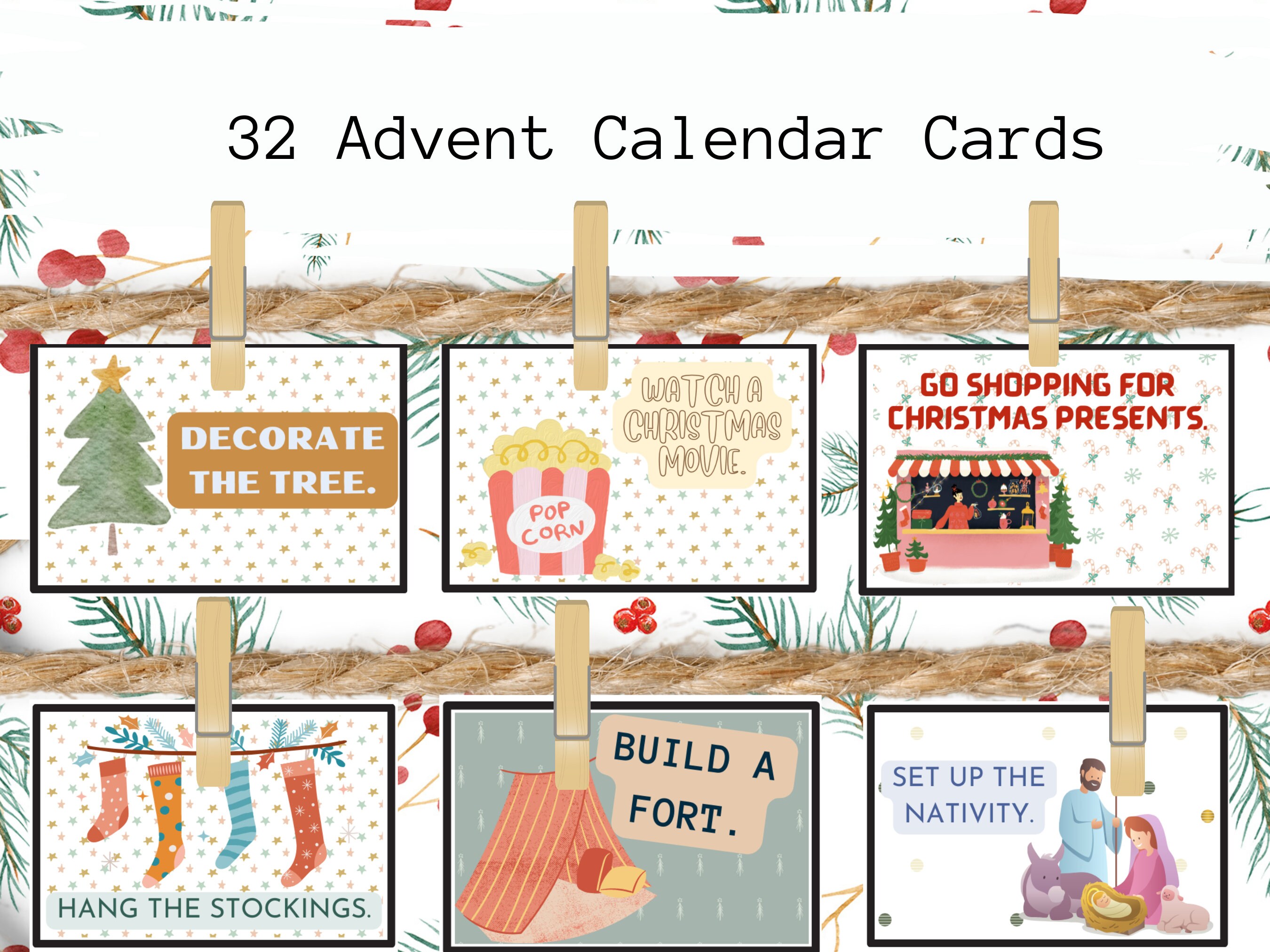 Advent Calendar Cards Printable / Christmas Advent Calendar for Kids ...