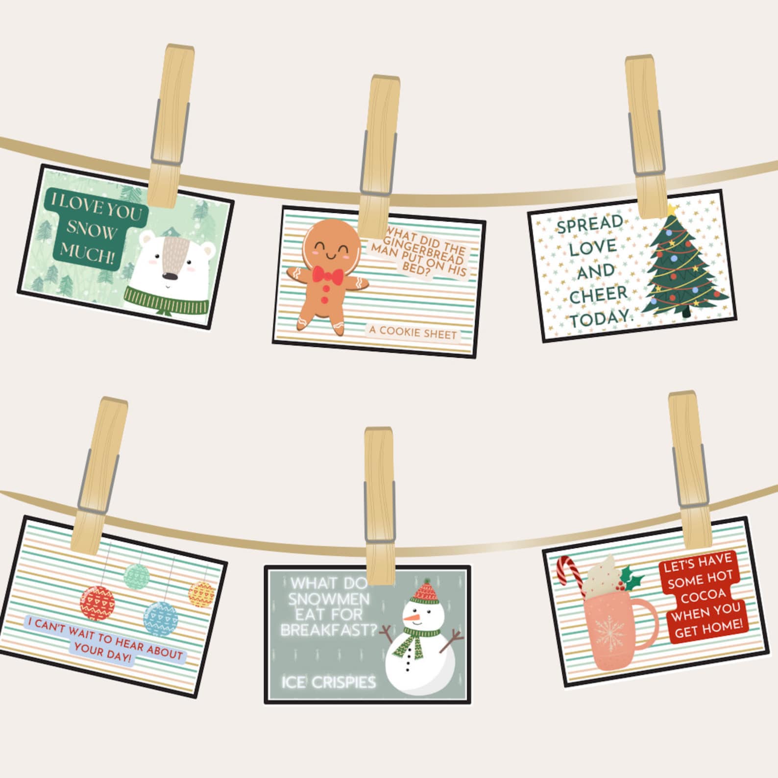 Christmas Lunchbox Notes Cute Cards Sweet Notes for Children Holiday ...