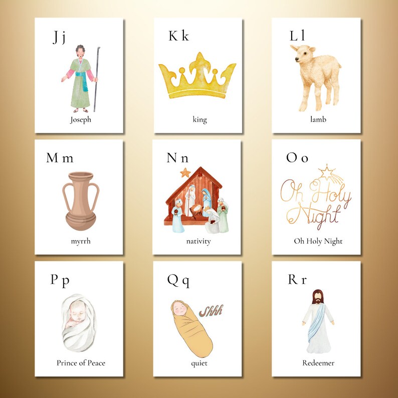 Watercolor Nativity Alphabet Cards, Christian Learning Abcs - Etsy