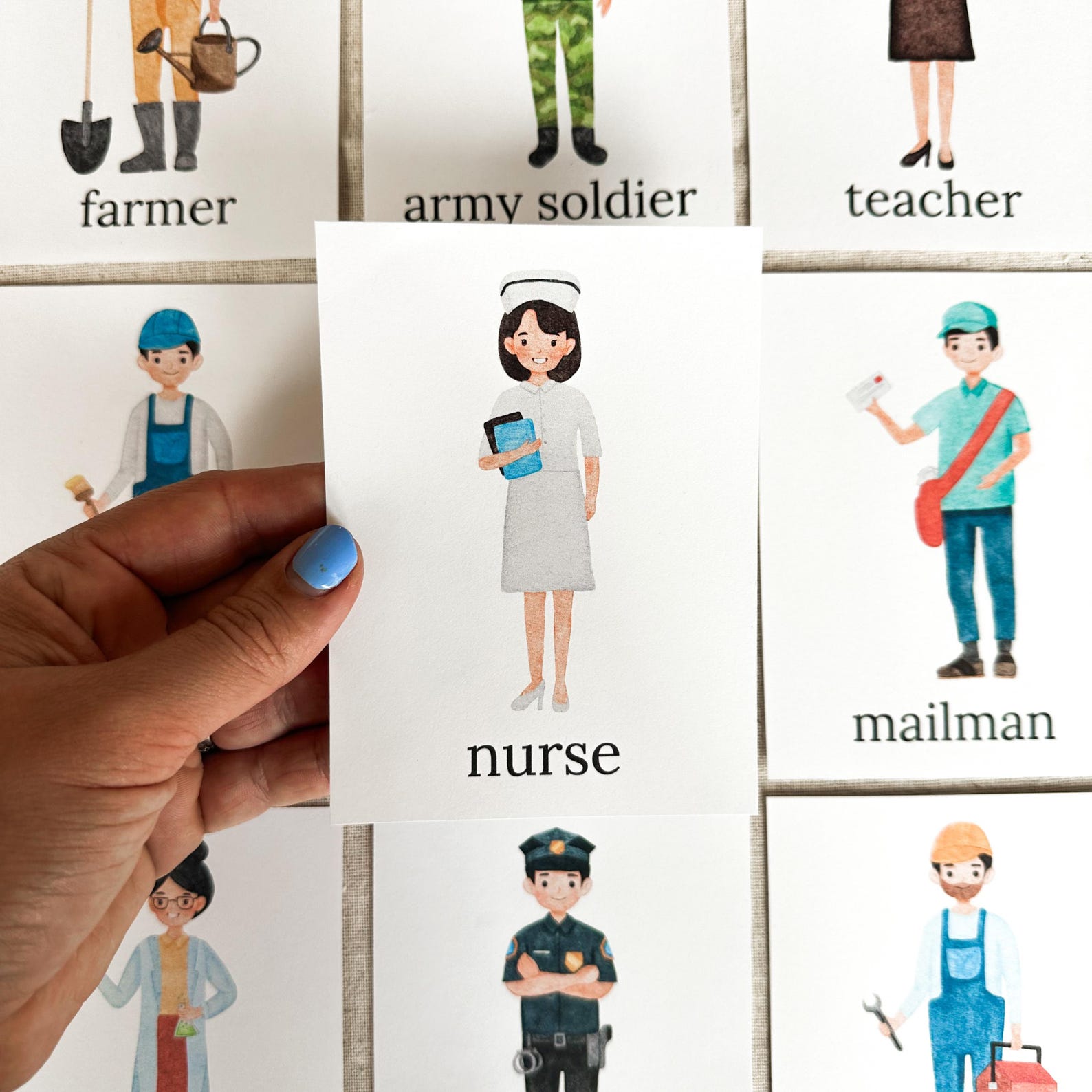 Career Cards for Occupation Recognition Watercolor Prints for Toddler ...