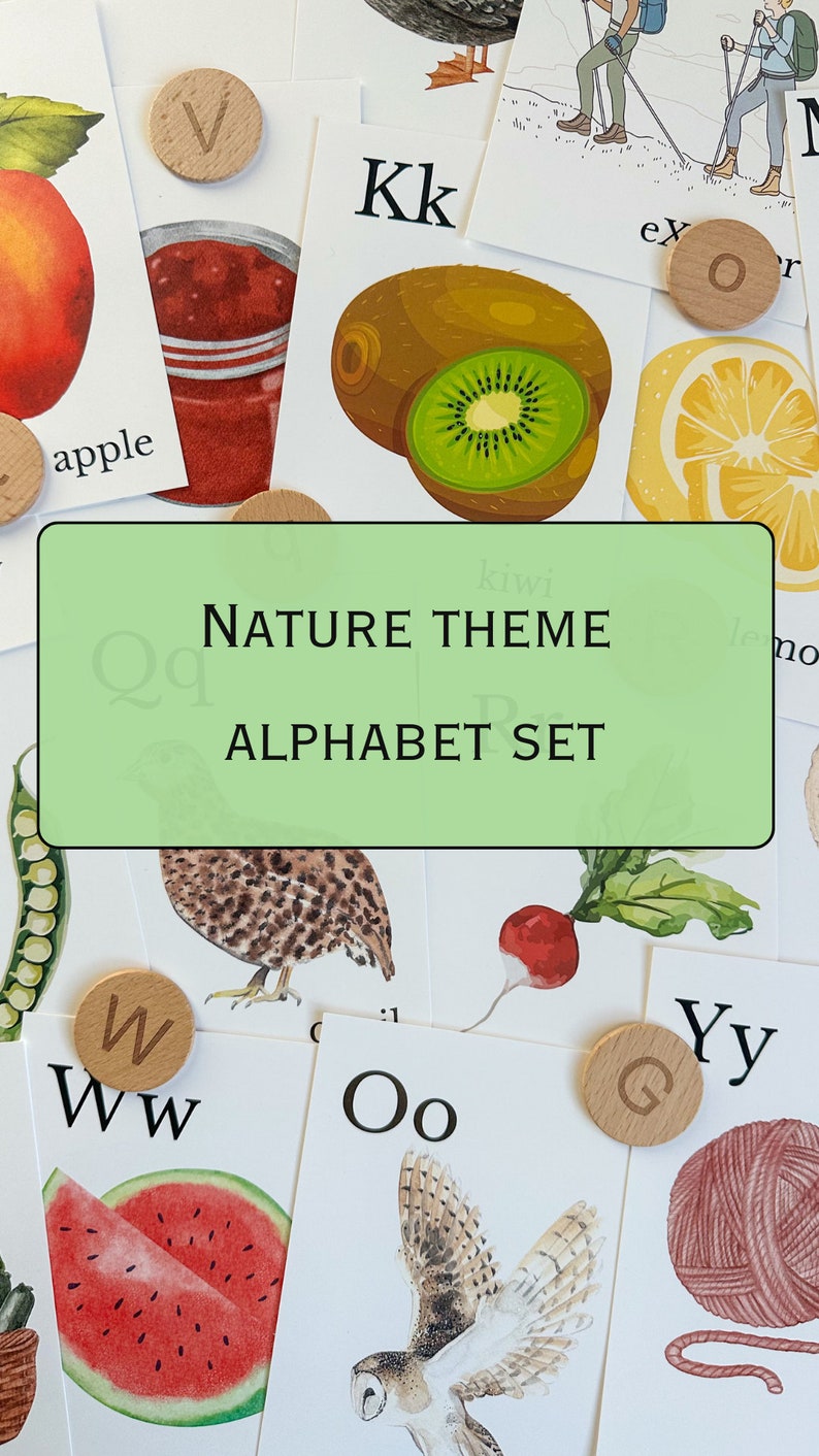 Nature Alphabet Flash Cards Farm Alphabet ABC Cards Watercolor Flash ...