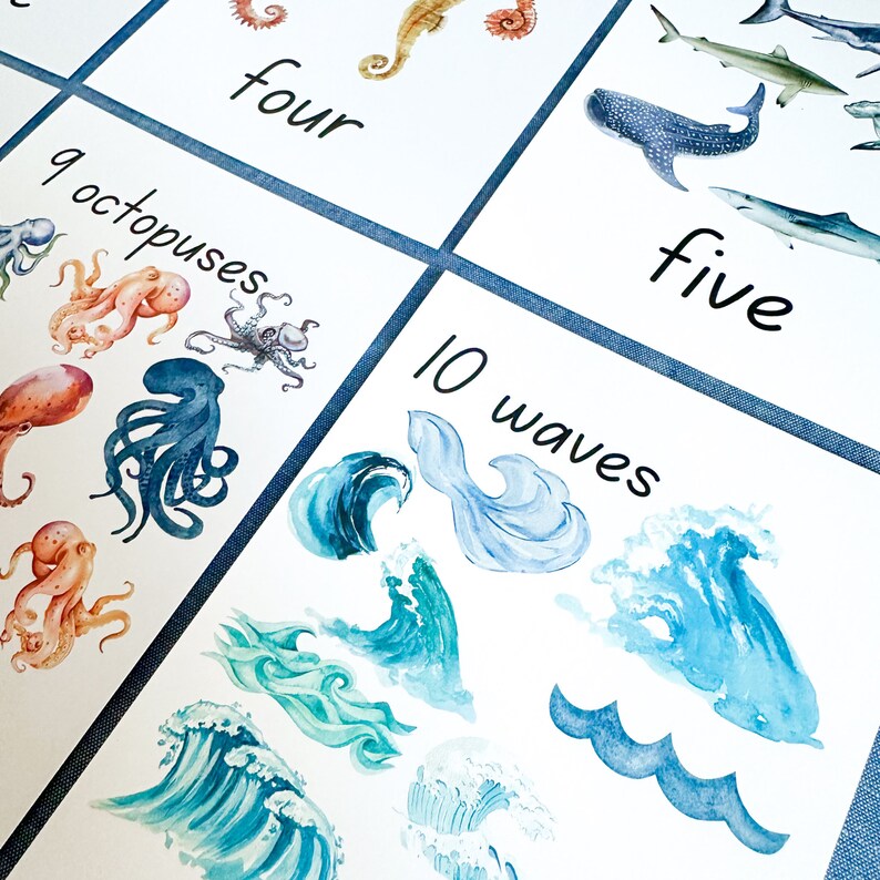 Ocean Number Cards 1-20 Classroom Math Counting Cards Nursery Wall Art ...