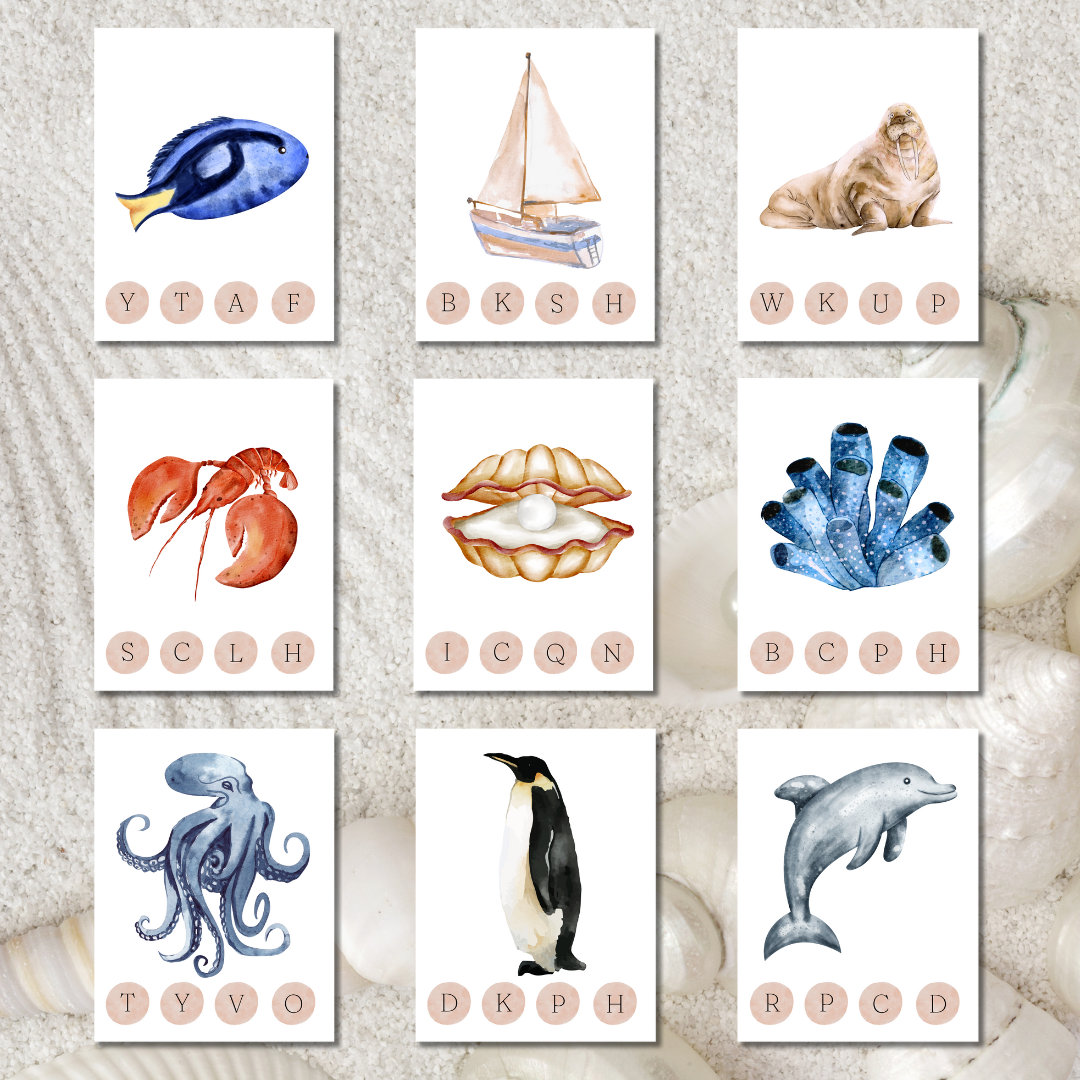 Ocean Letter Clip Cards Activity Ocean Flashcard Bundle Elementary ...