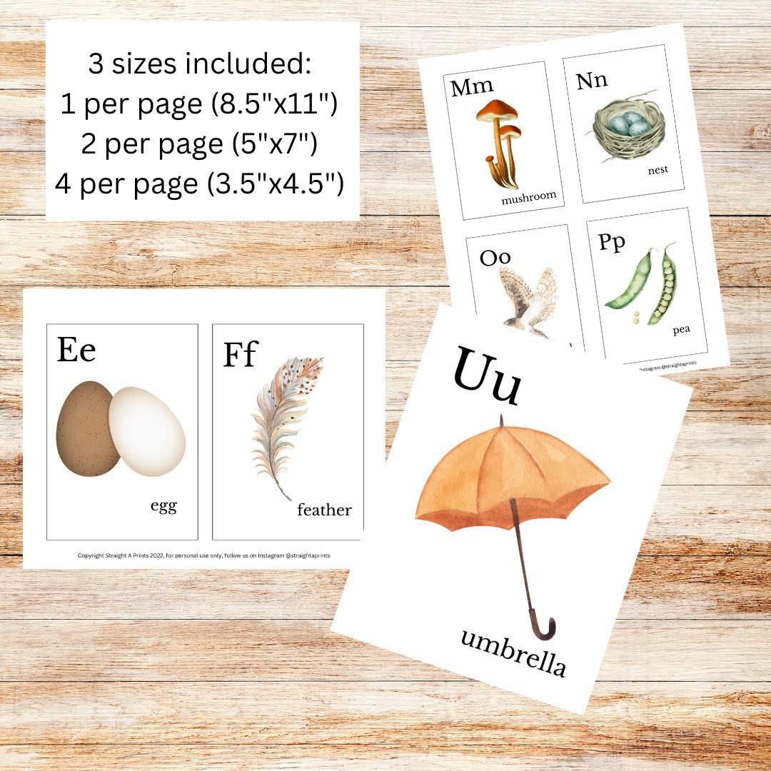 Nature Alphabet Cards / Watercolor ABC Flashcards / Christmas Gift for ...