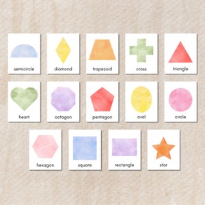 Watercolor Cards for Learning Shapes Minimalist Rainbow Color Shapes ...