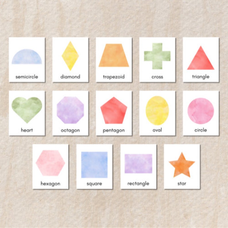 Watercolor Cards for Learning Shapes Minimalist Rainbow Color Shapes ...