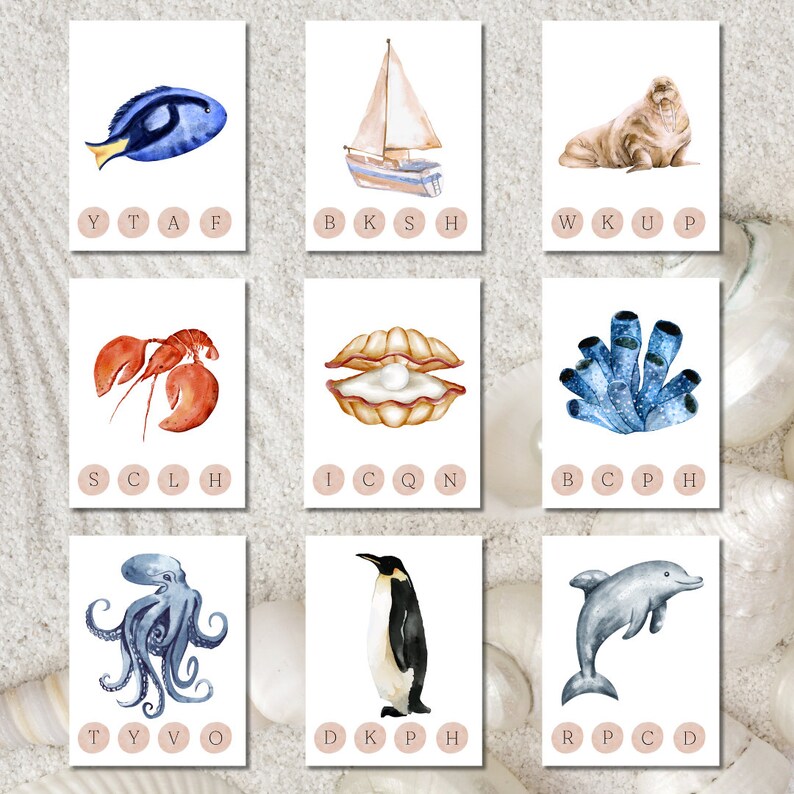 Ocean Letter Clip Cards English Alphabet Ocean Flashcards Elementary ...