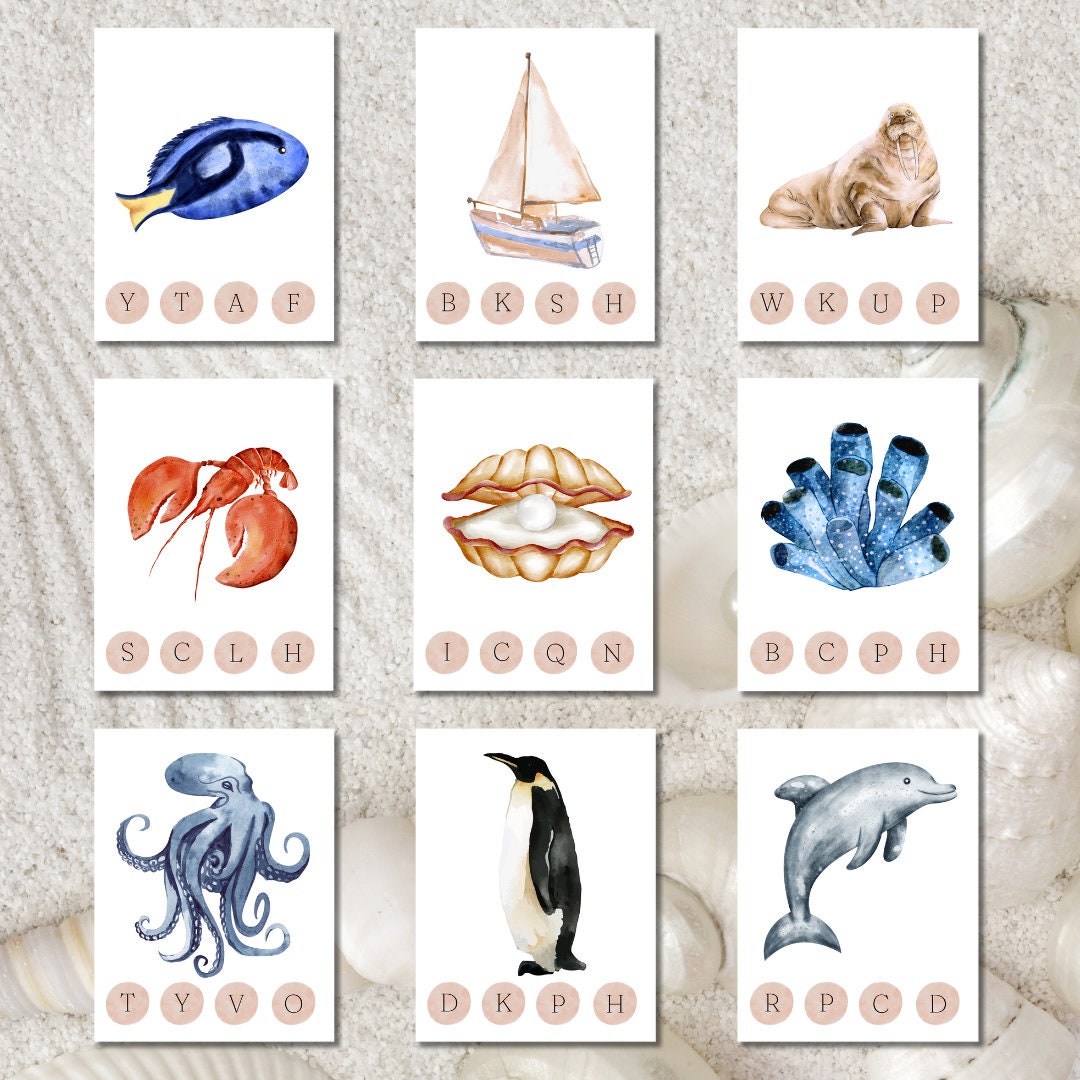 Ocean Letter Clip Cards English Alphabet Ocean Flashcards Elementary ...