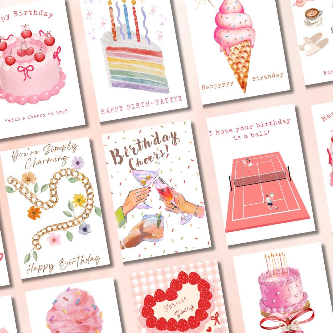 Girly Birthday Notecards Girl's Girl Happy Birthday Greeting Cards ...