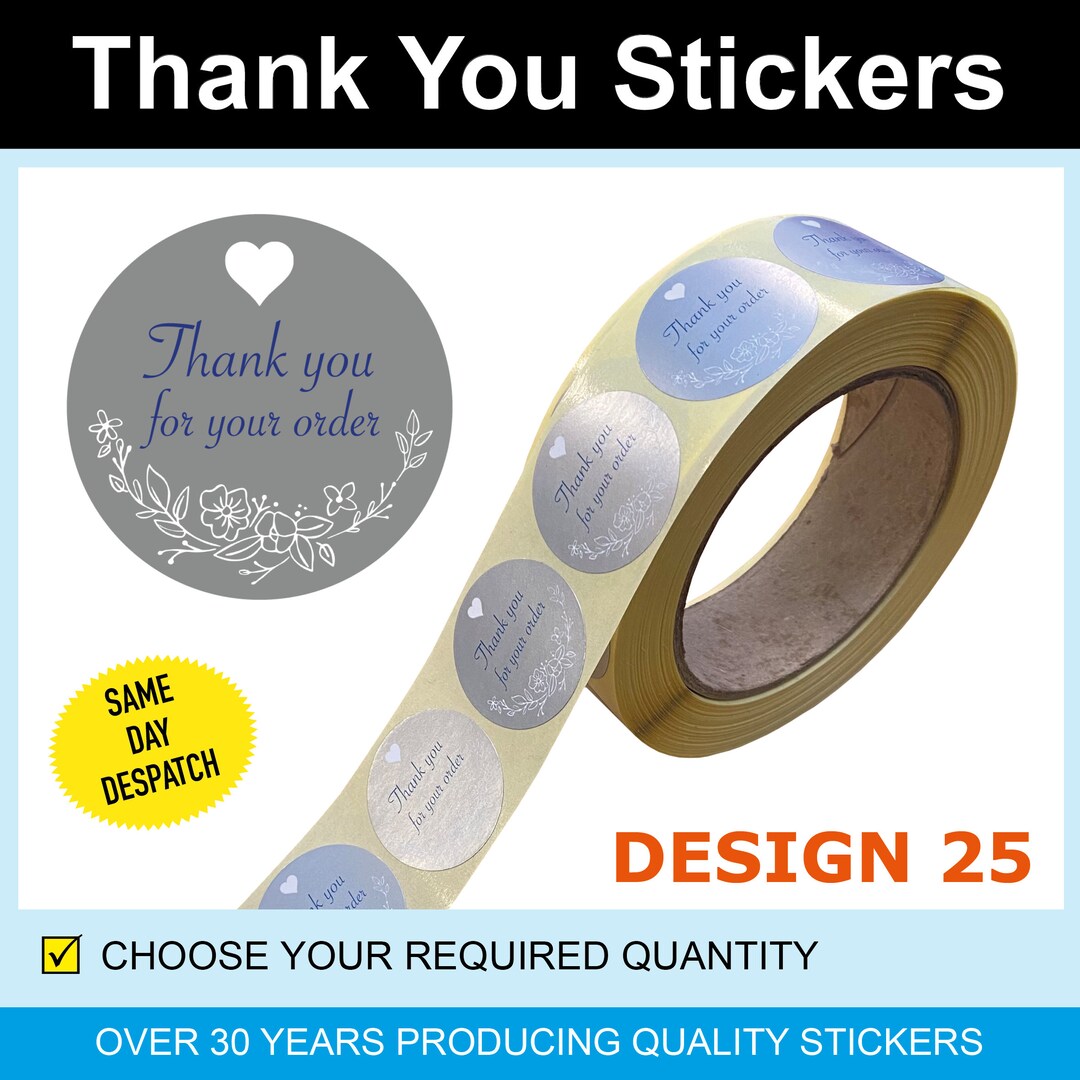 Design 25 35mm Circular Thank You Stickers - Etsy