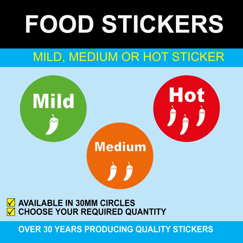 Mild, Medium and Hot Food Stickers - Etsy