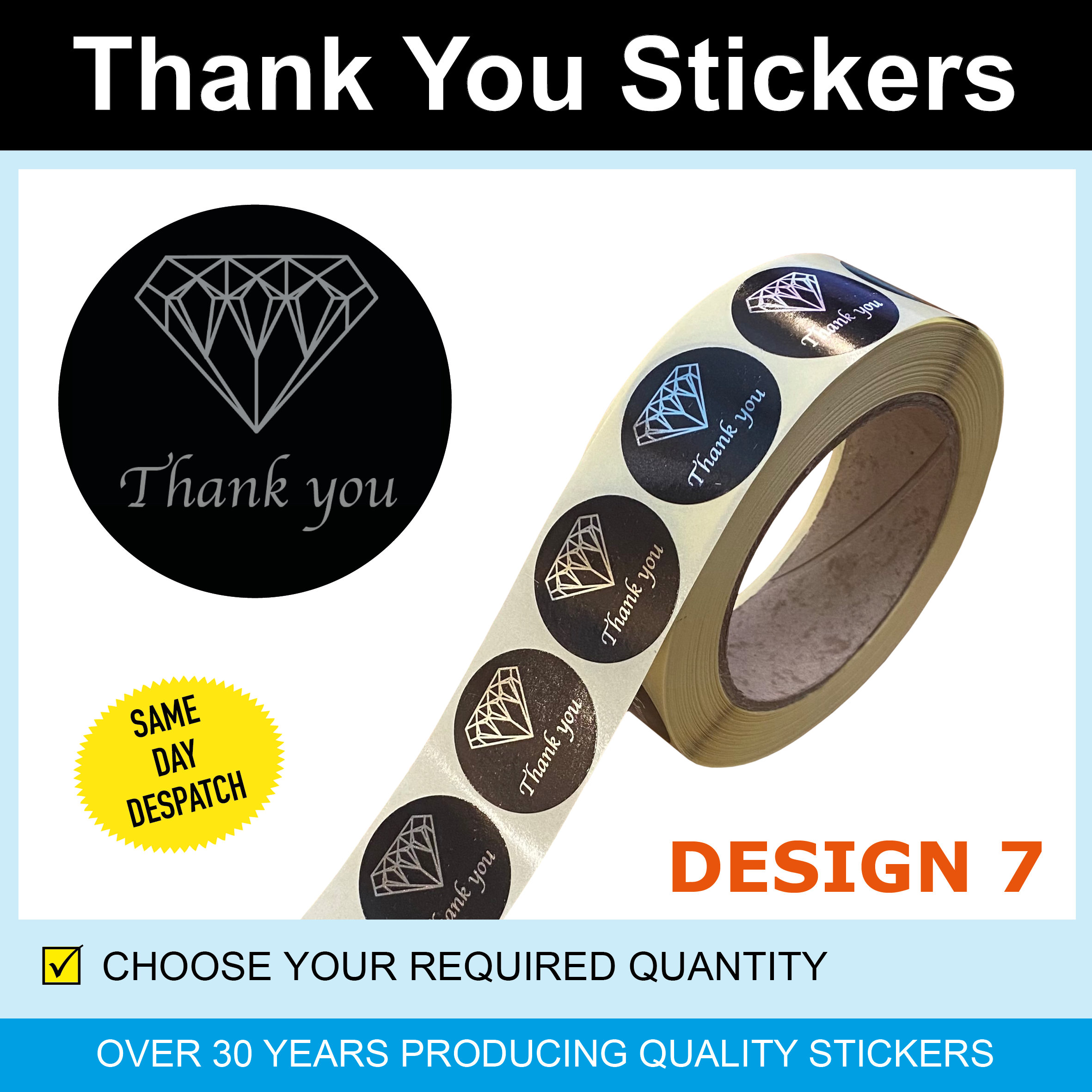 Design 7 35mm Circular Thank You Stickers - Etsy UK