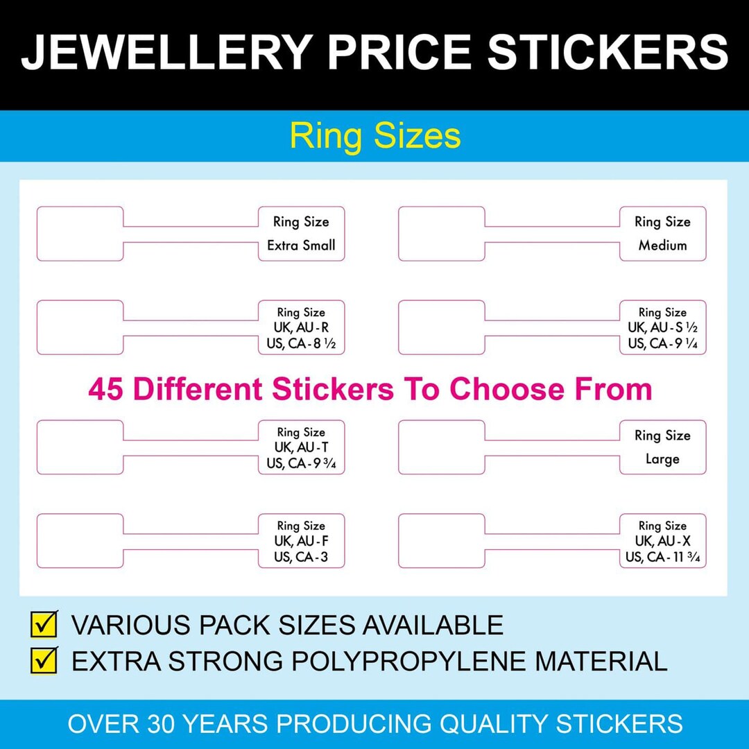 Ring Size Jewellery Price Stickers - Etsy