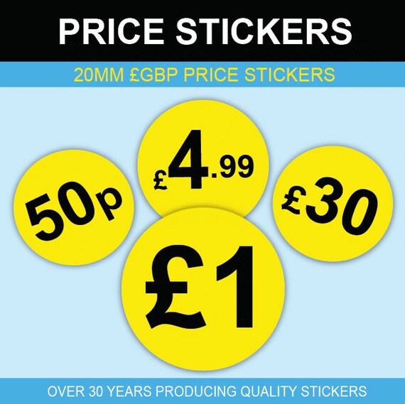 Pounds Yellow & Black Price Stickers 45mm | Etsy