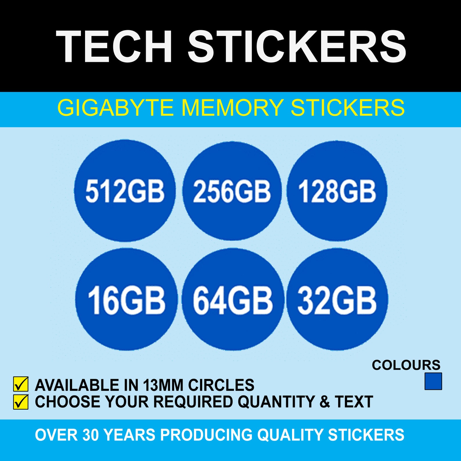 13mm 'GB' Memory Storage Stickers - Etsy