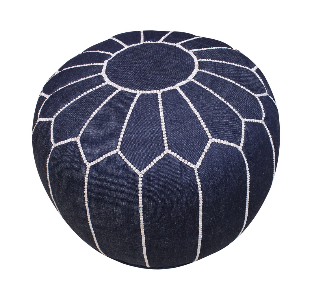 Moroccan Denim Pouf Cover: Hand-stitched Footstool, Blue Jean - Etsy