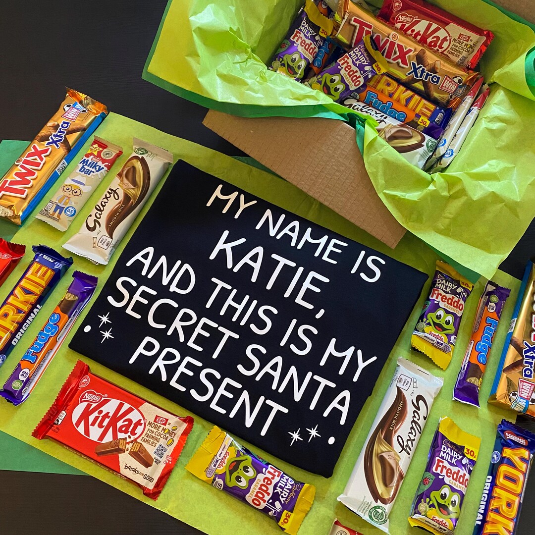 Secret Santa Tshirt & Choc Gift Box Combo - Custom Name Christmas ...