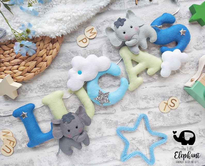 Personalised Elephant Nursery Banner, Elephant Bunting, Elephant ...