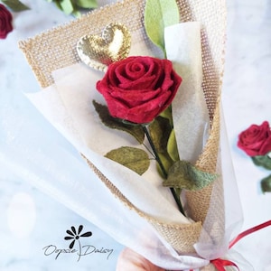 Single Red Rose Bouquet Valentine's Rose Valentine's - Etsy UK