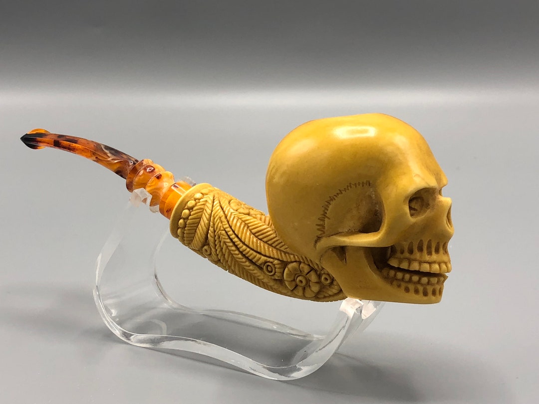 Ornate Shank Skull Figure Pipe Block Meerschaum,handmade W Custom Made ...