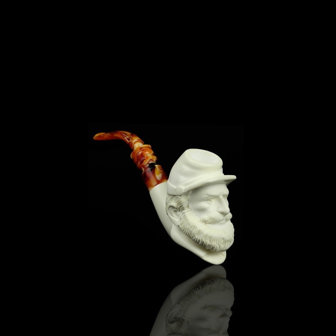 Civil War Soldier Pipe Block Meerschaum,handmade W Custom Made Case#319 ...