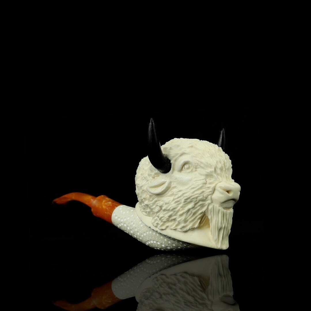 Buffalo Figure Pipe Block Meerschaum,handmade New Custom Made Case#108 ...