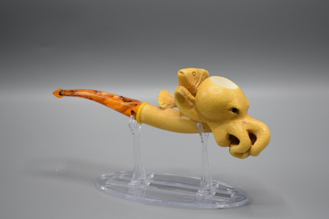 Octopus & Fish Figure Pipe Handmade New Block Meerschaum,w Custom Made ...