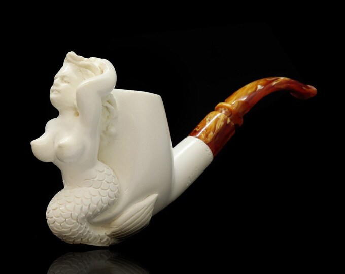 Mermaid Pipe & Tamper ,handmade Block Meerschaum,w Custom Made Case ...