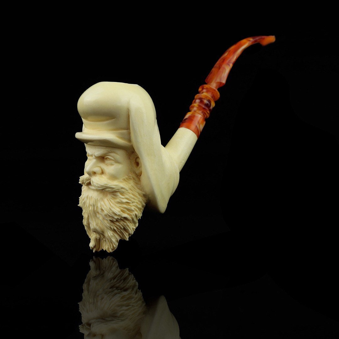 Civil War Soldier Pipe Block Meerschaum,handmade W Custom Made Case#128 ...