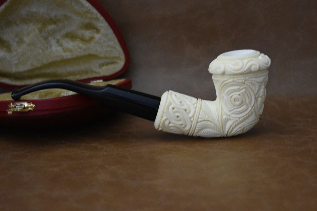 Ornate Calabash Pipe Block Meerschaum,handmade W Custom Made Army ...