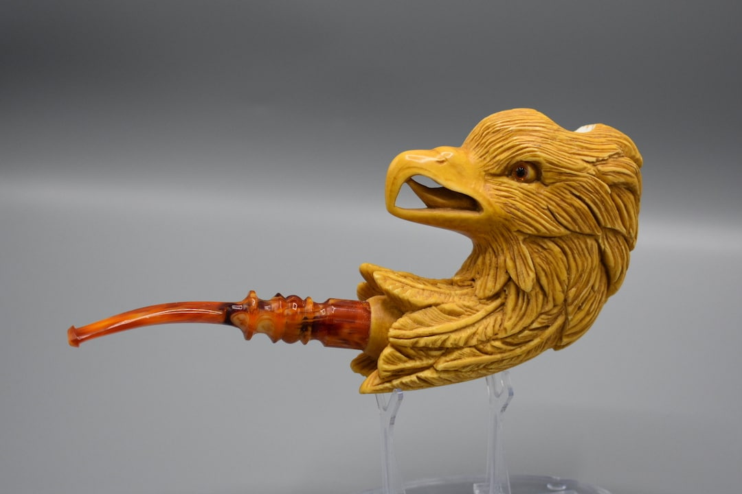 Bold Eagle Pipe With Glass Eyes New,handmade Block Meerschaum,w Custom ...