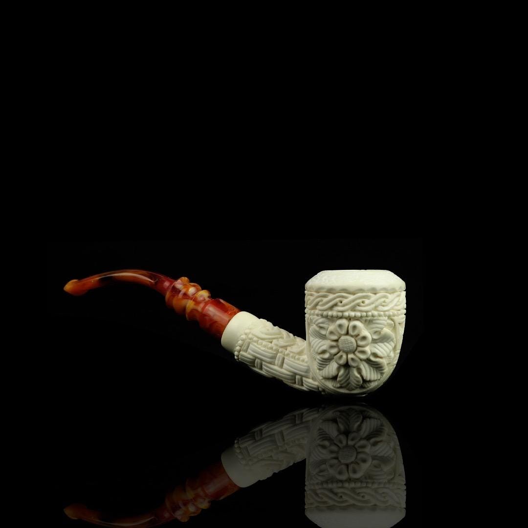 Ornate Design Rhodesian Shape Pipe,handmade Block Meerschaum,w Custom ...