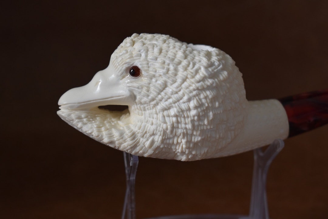 Duck Figure Pipe Glass Eyes Handmade New Block Meerschaum,w Custom Made ...