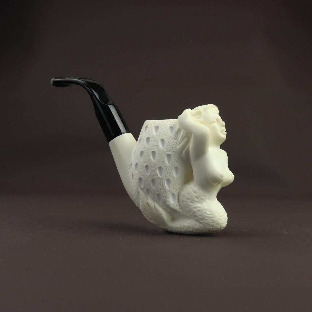 Mermaid Meerschaum Smoking Pipe New Handmade Block Meerschaum W Case ...