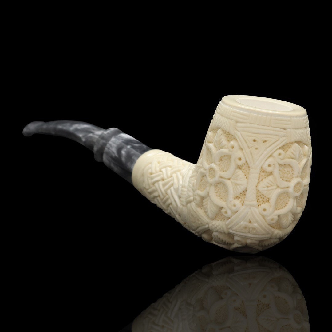Ornate Fat Bent Shape Pipe,handmade Block Meerschaum,w Custom Made Case ...