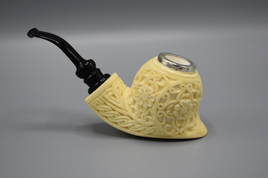 Reverse Calabash ORNATE Sitter Apple Pipe-block Meerschaum-handcarved ...