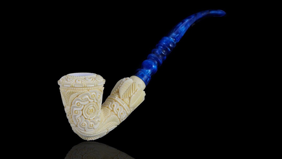 Ornate Calabash Pipe With Churchwarden Stem Handmade Block Meerschaum,w ...