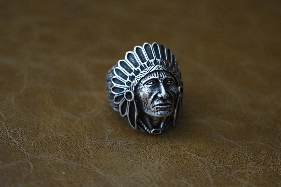 Native American ,indian Chief Figure 925 Sterling Silver Ring New ...