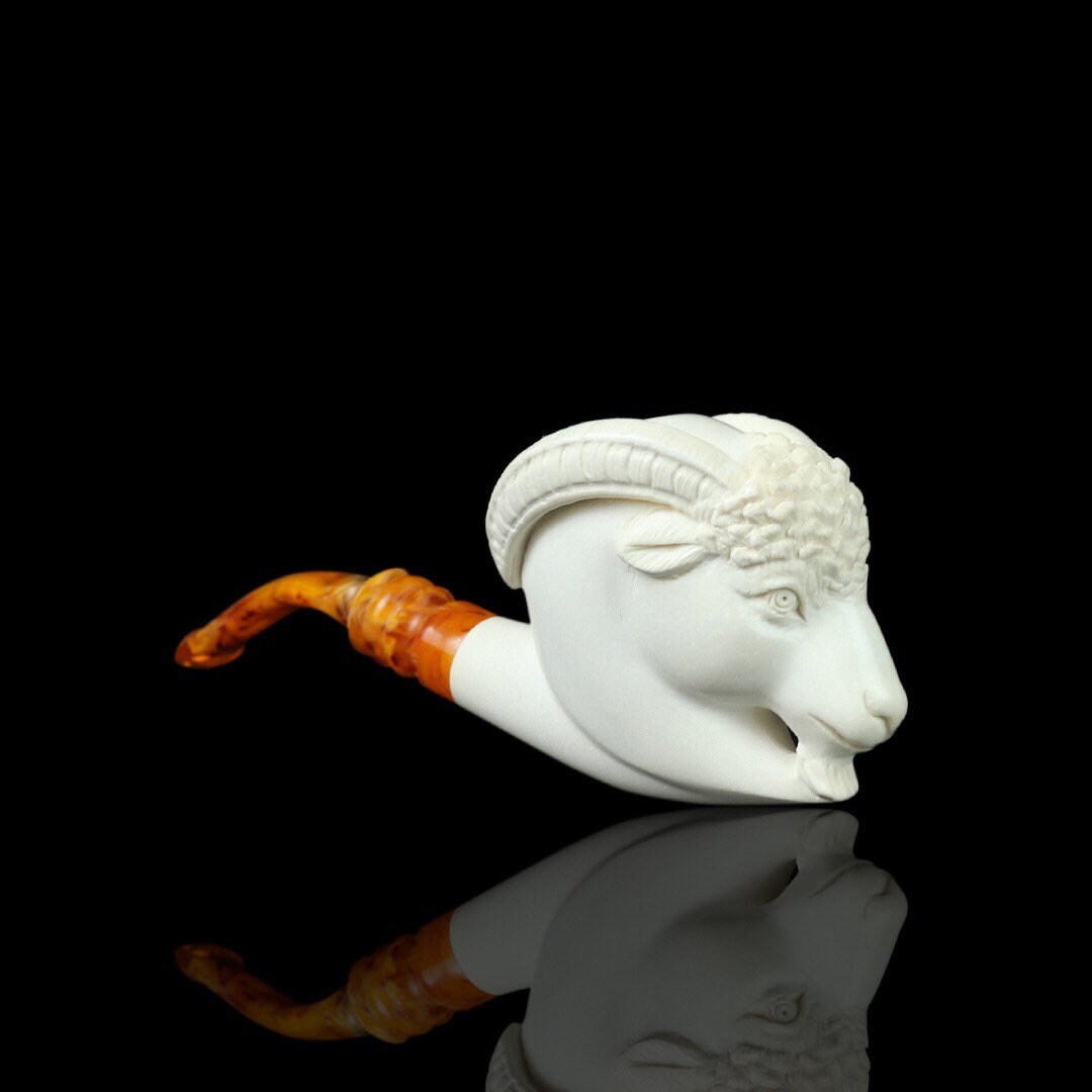 Masonic Goat Figure Pipe Handmade Block Meerschaum,w Custom Made Case ...