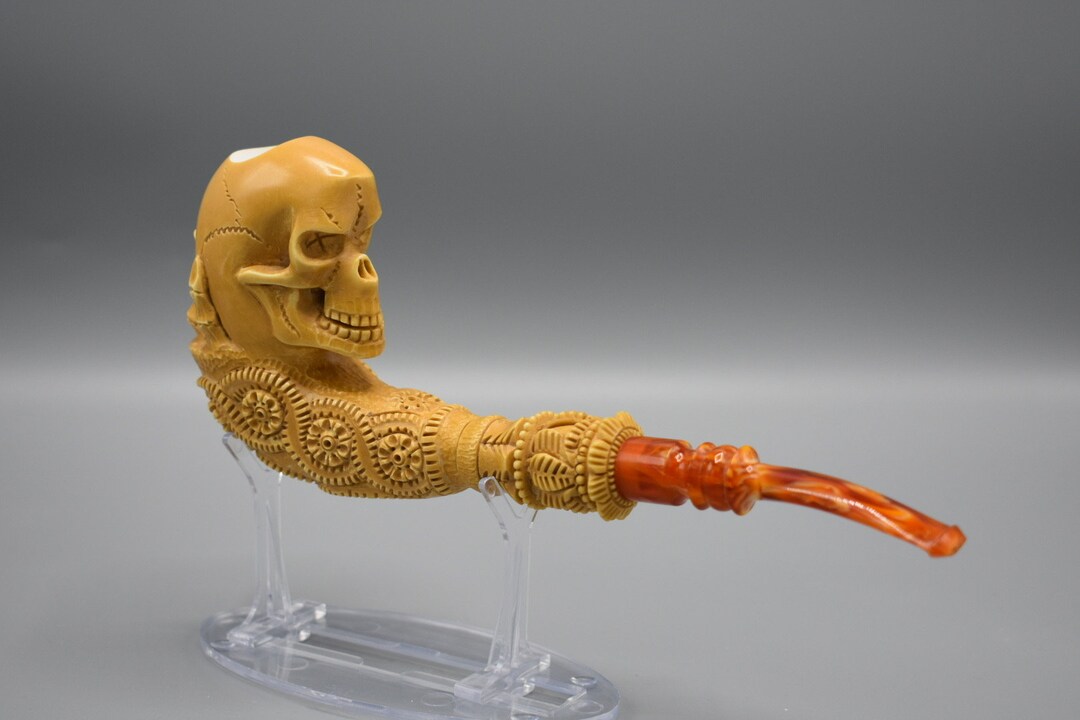 XL Size Ali Skeleton Hand Hold Reverse Skull Pipe Block Meerschaum ...