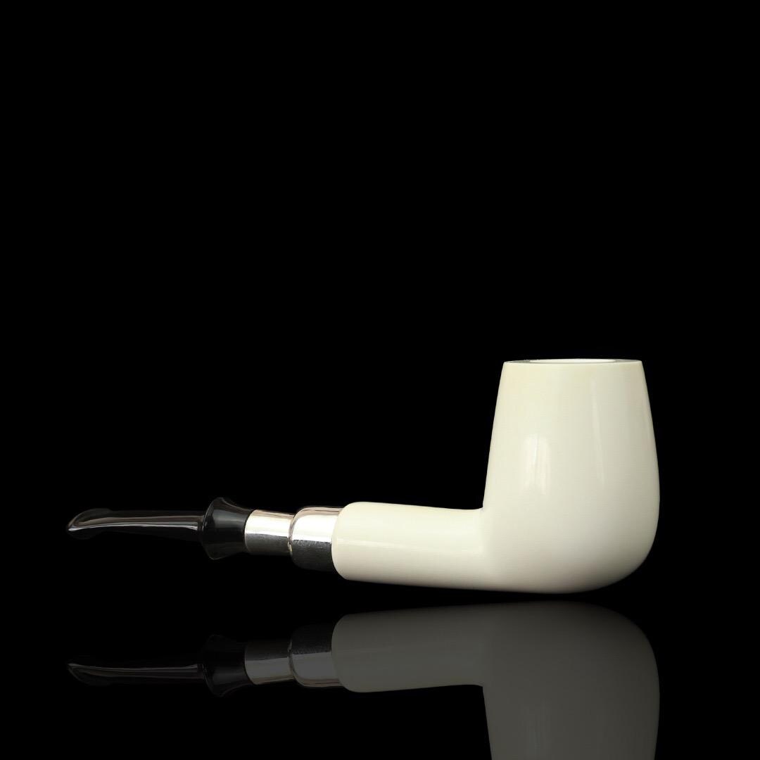 Silver Spigot Smooth Billiard Shape Pipe Handmade Block Meerschaum ...