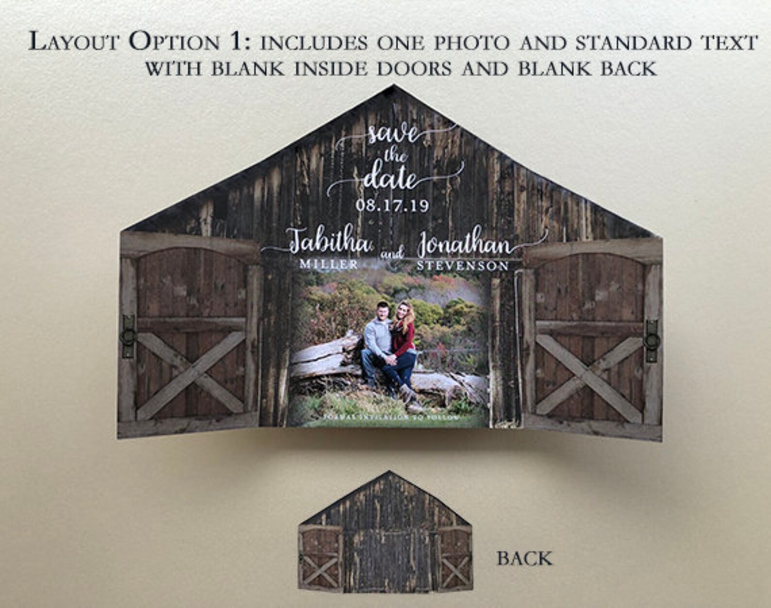 Rustic Barn Photo Save the Date With Folding Doors • Country Barn Save ...